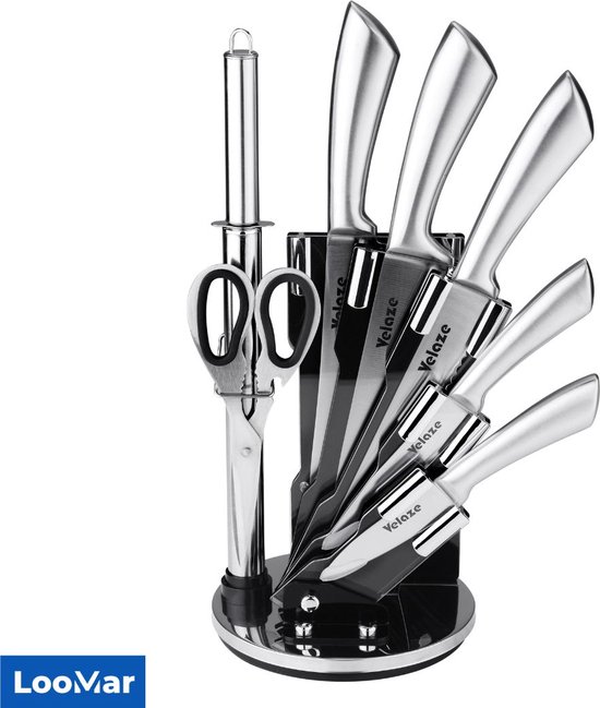 LooMar Premium Messenset - 8 delig - met messenblok - inclusief Koksmes ...
