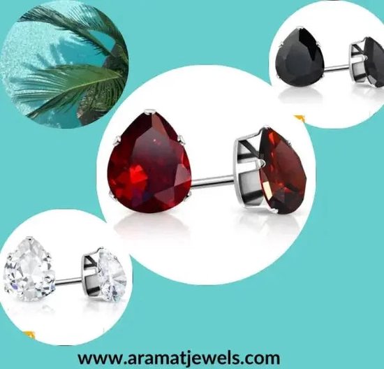 Aramat Jewels | Oorbellen | Zirkonia Druppeloorbellen van Staal | 7x5mm ...