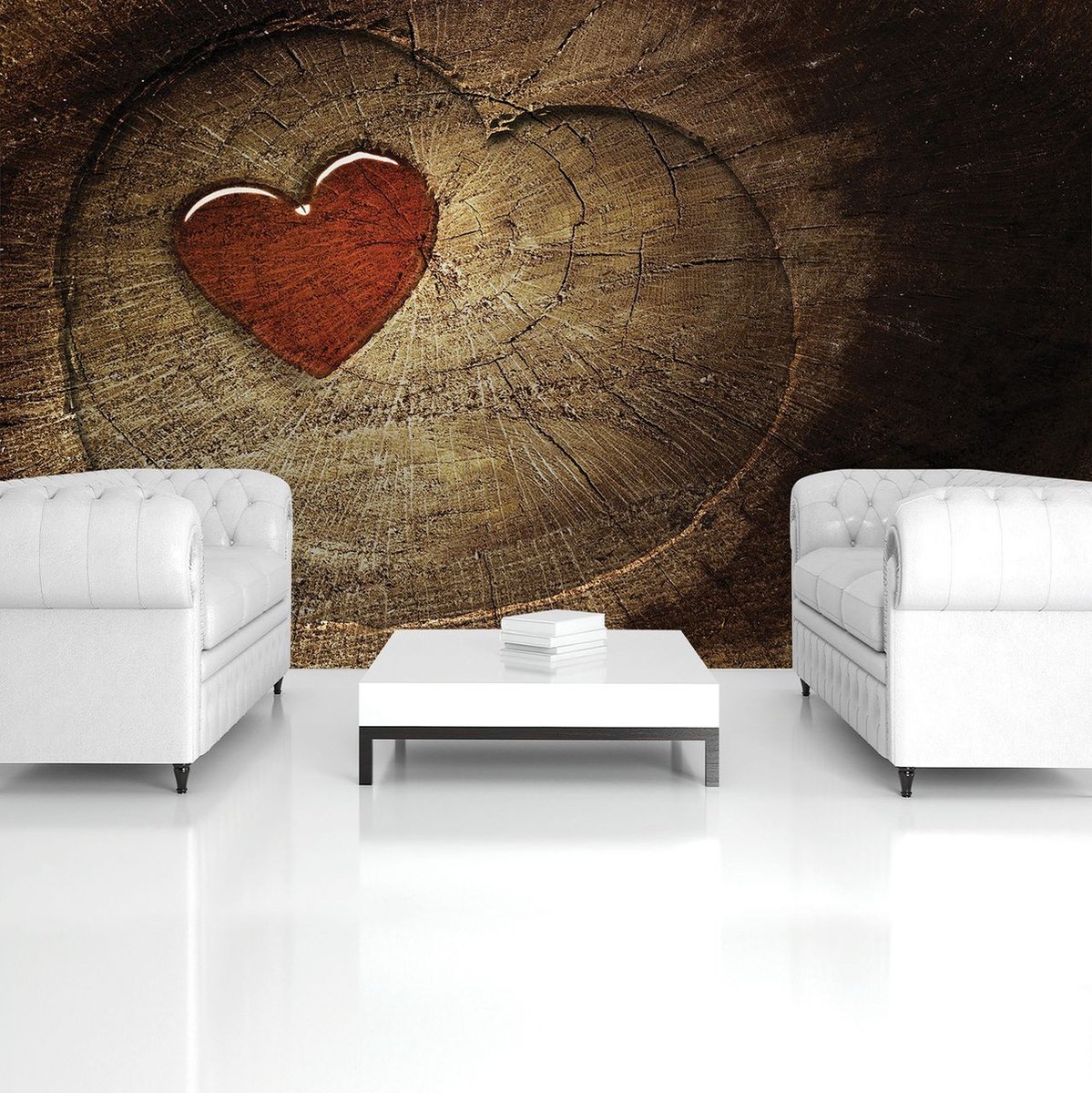 Fotobehang - Vlies Behang - Rood Hartje in Boomstam - 254 x 184 cm ...