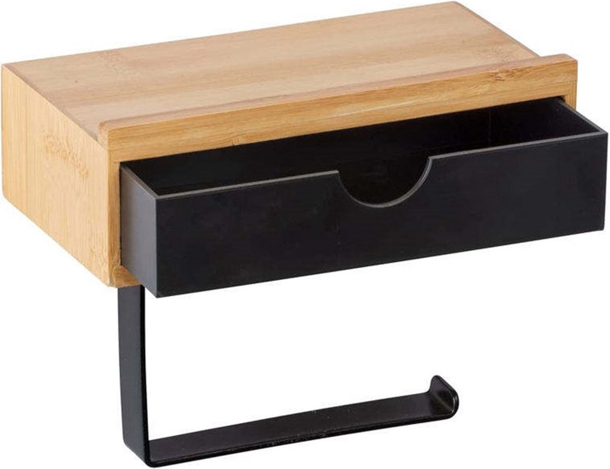 WC Rolhouder Zwart - Bamboe - met bakje en Plankje - Stijlvolle ...