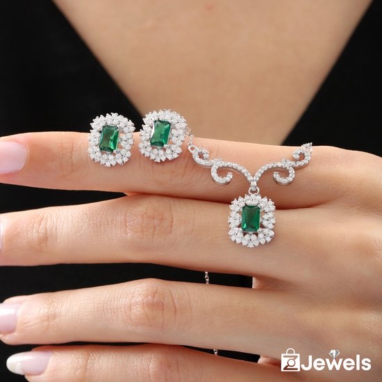 OZ Jewels Zilveren Ketting - en Oorbellen set met Synthetische Smaragd en Zirkonium in... | bol