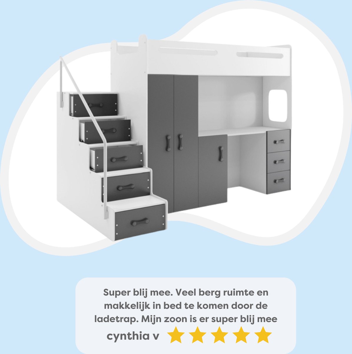 Hoogslaper Antraciet – Inclusief Bureau & Kleding kasten – Hoog Slaper ...
