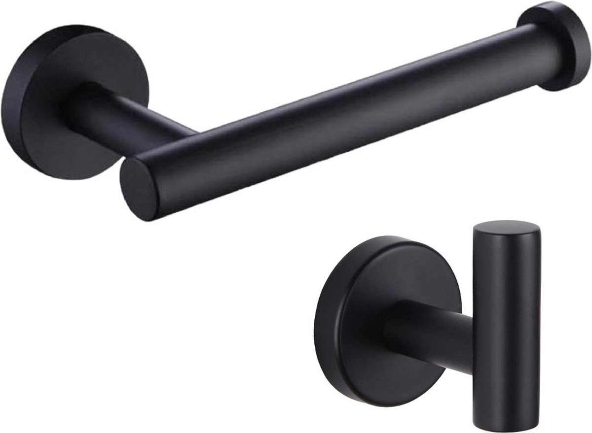 Voordeelset - Toiletrolhouder - Handdoekhaak - Zwart - Wc Rol Houder ...