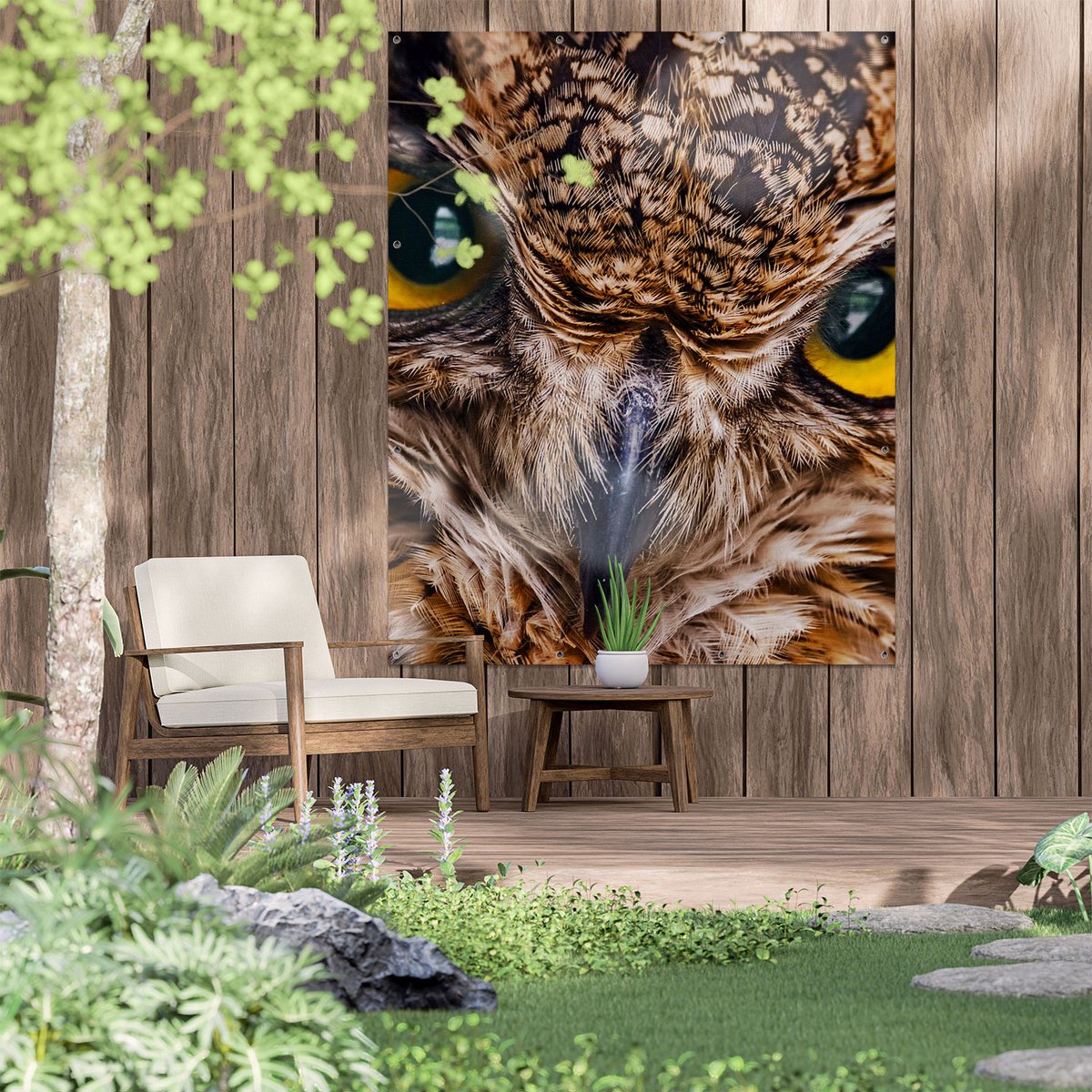 Gards Tuinposter Uilenkop met Gele Ogen - Uil - 120x150 cm - Tuindoek ...