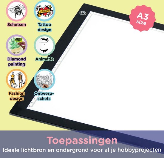 Crafts&Co® A3 Lightpad Oplaadbaar en Draadloos -3 standen - Dimbaar LED ...