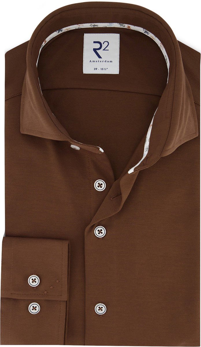 R2 Amsterdam - Overhemd Widespread Bruin - Heren - Maat 38 - Modern-fit ...