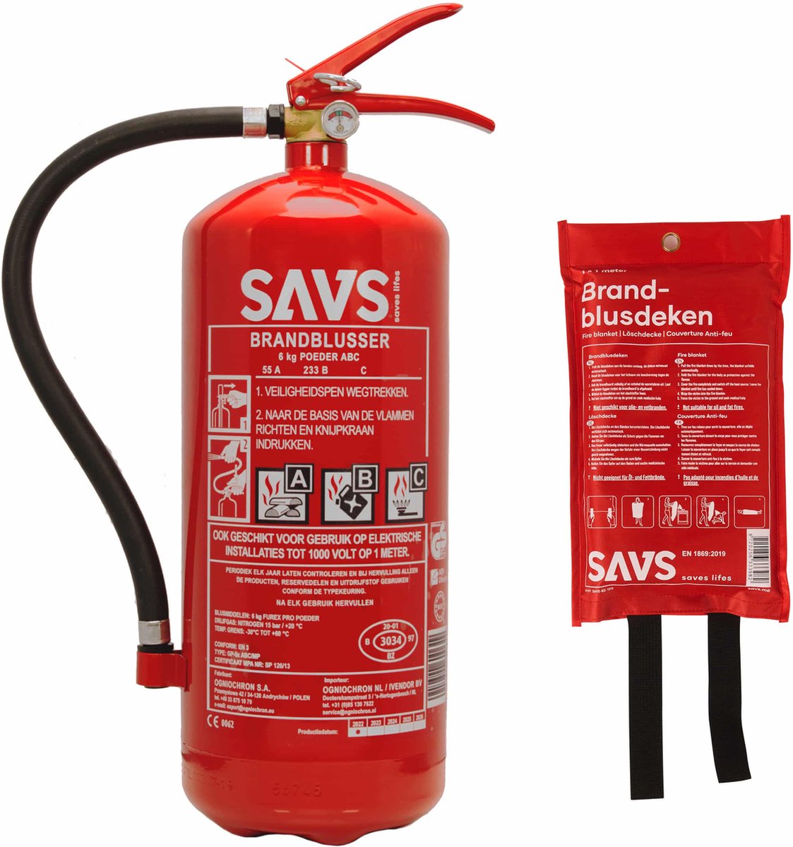 SAVS® Brandblus box - Poeder groot - Brandblusser poeder 6 kg ...