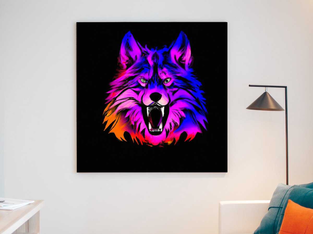 Wolf face kunst - 100x100 centimeter op Plexiglas | Foto op Plexiglas ...