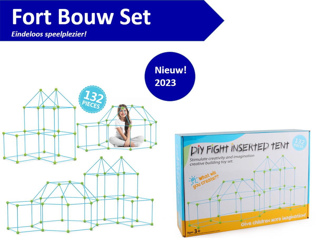 PREMIUM Fort bouwpakket - extra grote set 132 onderdelen - Hut bouwen ...