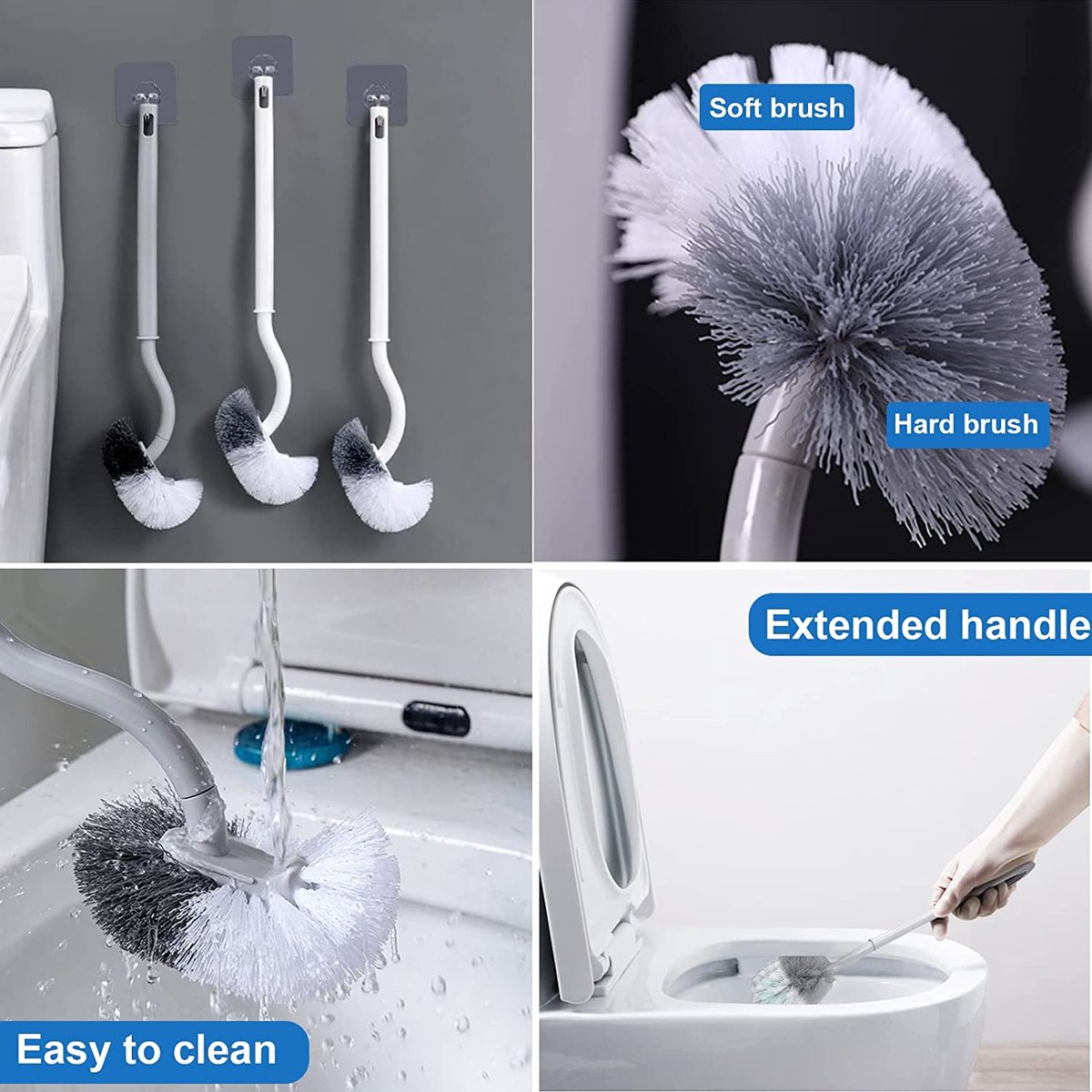 Set van 2 toiletborstels wc-borstel met randreiniger lange steel ...