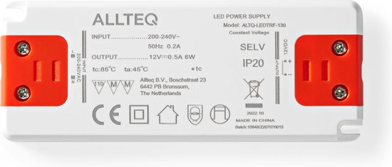 Transformator - Led verlichting - Constante spanning - 500 mA - 12 V - IP20 - Allteq | bol