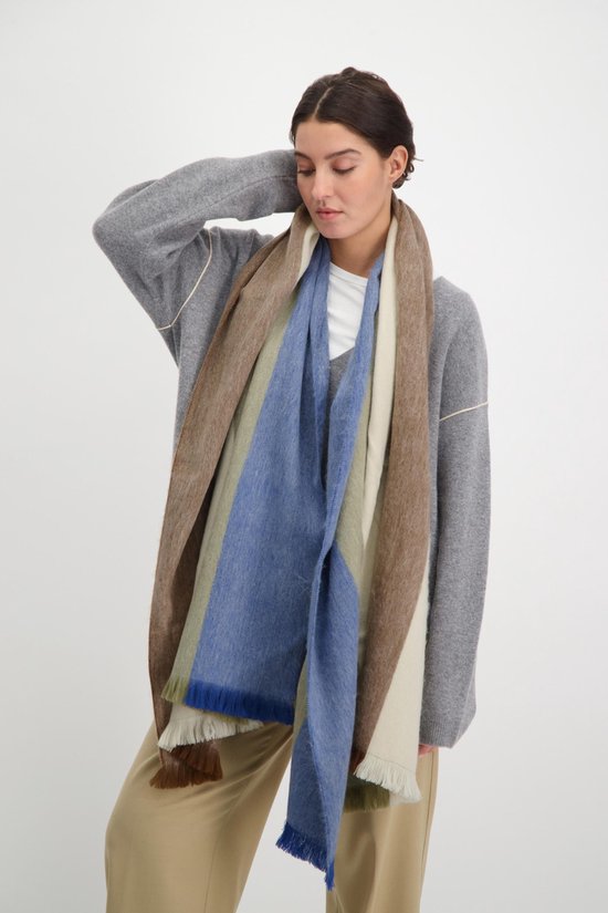 Alpaca Loca Gestreepte Sjaal - 200 x 65 cm - Cobalt Blue, Naturals ...