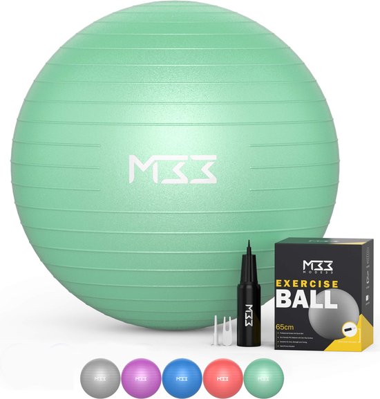 Mode 33® Gymnastiekbal - 55-85 cm anti-burst yogabal + luchtpomp - voor ...