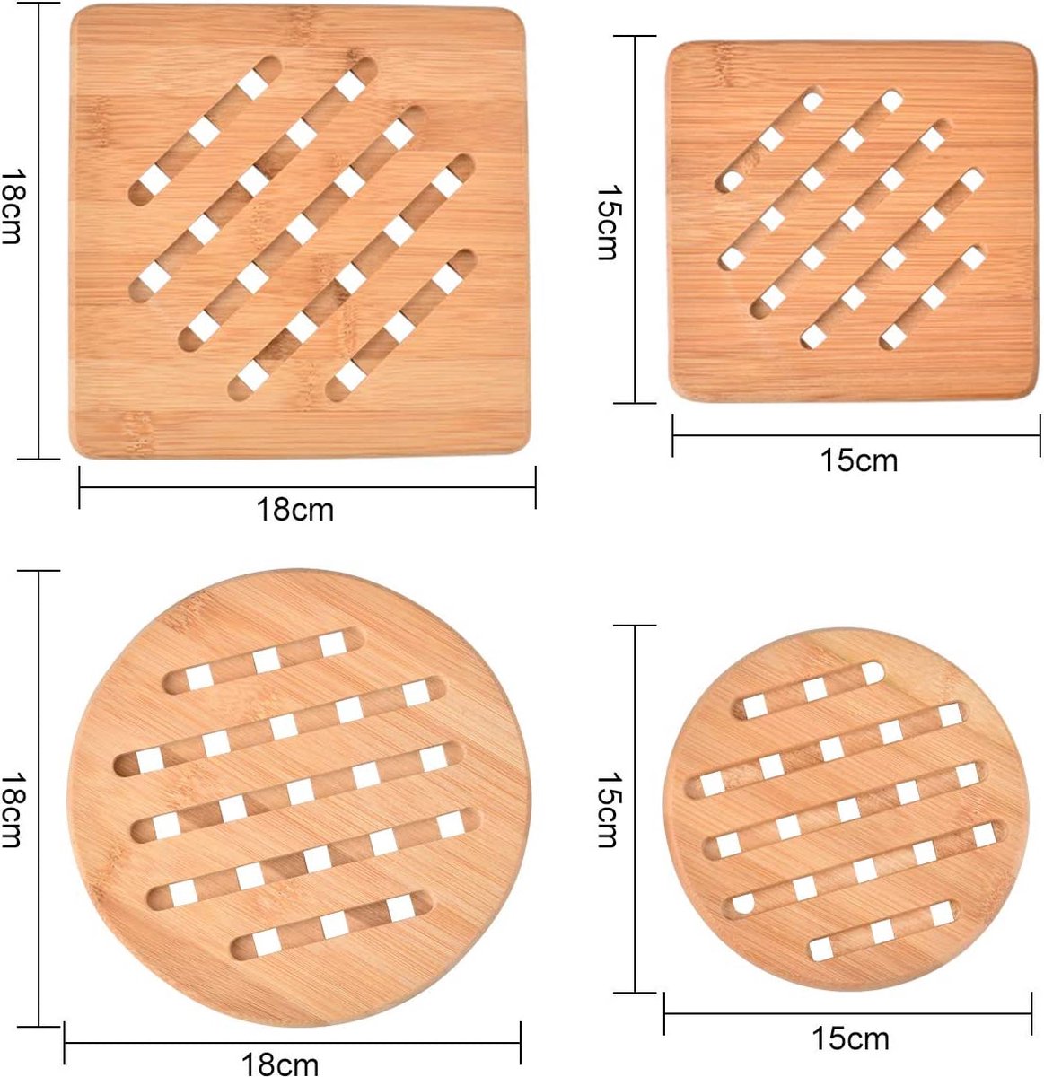 Bamboehouten onderzetter set van 4 onderzetters hittebestendige ...