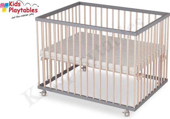 SÄMANN® Baby Box Premium 75x100 Grijs-Naturel met matras en in hoogte ...