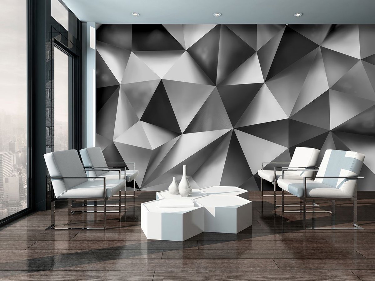 Fotobehang - Vlies Behang - Grijze 3D Muur - 254 x 184 cm | bol.com