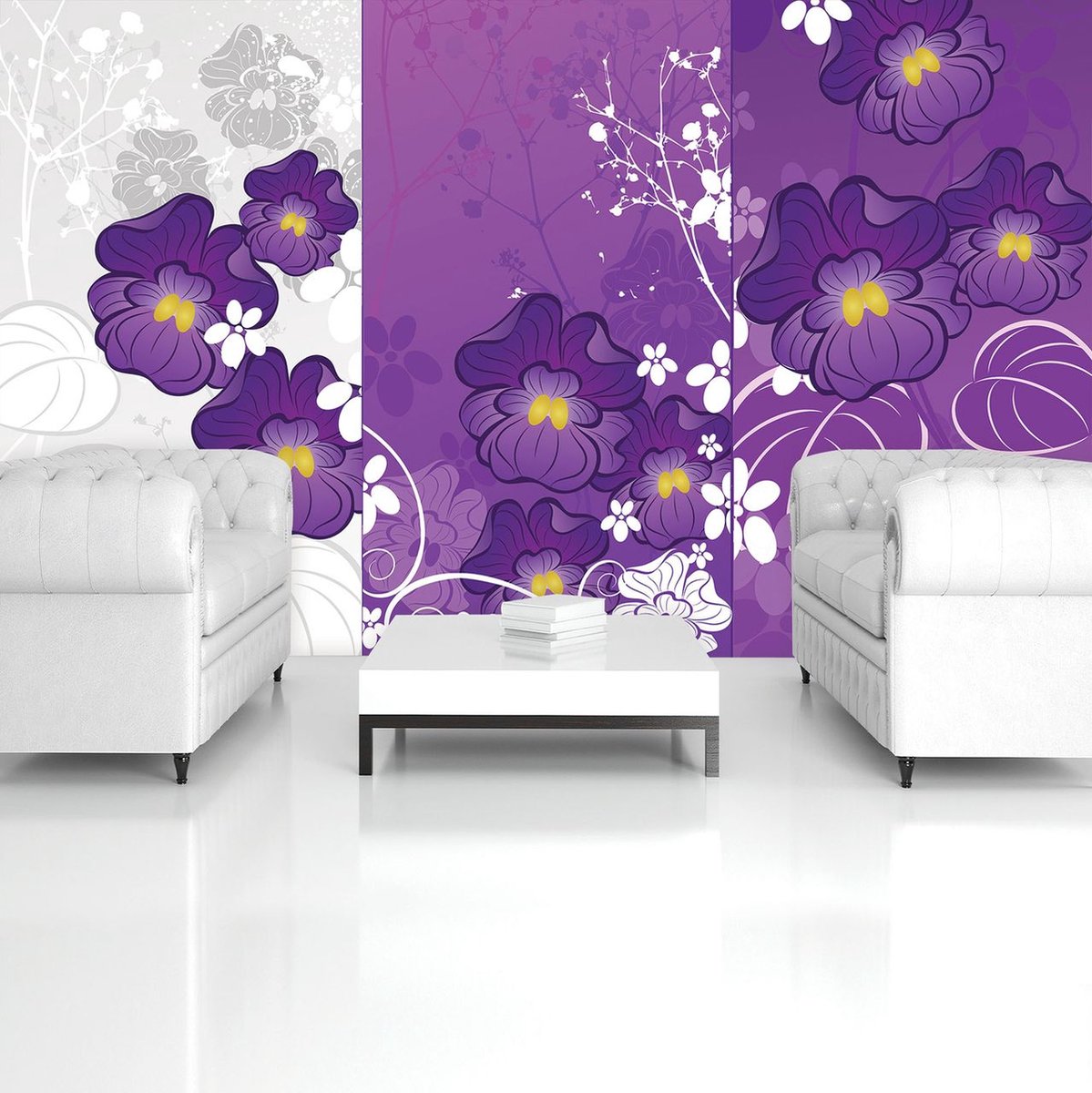 Fotobehang - Vlies Behang - Paarse Bloemen Kunst - 254 x 184 cm | bol.com