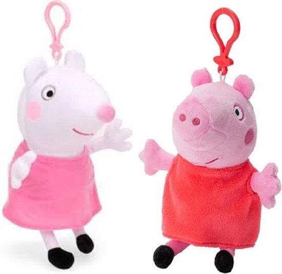 Peppa Pig en Suzy sheep knuffel - 2x - met ophangclip en vakje voor ...