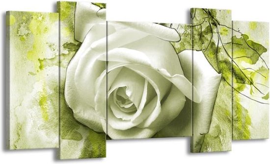 GroepArt - Schilderij - Roos - Groen, Wit - 120x65 5Luik - Foto Op ...