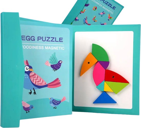 Tangram Puzzel - Vogels - Turquoise - 96 Puzzels - Magneetboek - Houten ...