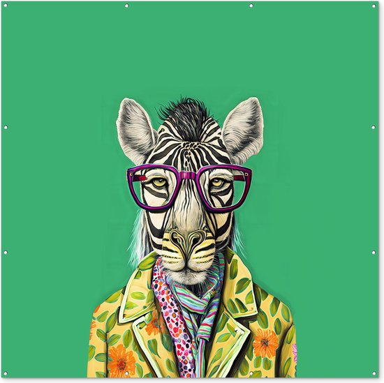 Tuin poster Zebra - Bril - Hippie - Bloemen - Dieren - 200x200 cm ...