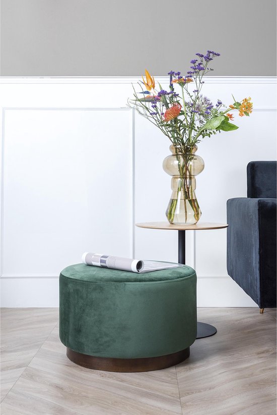 Poef W. Wood Rim - Velvet Donker Groen - Large - 50x30cm | bol