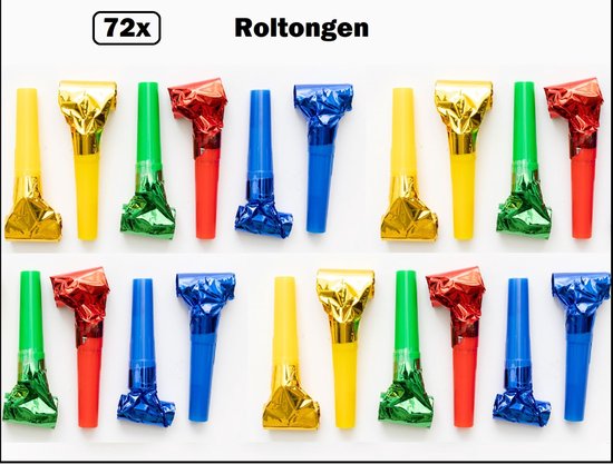 72x Roltongen metallic assortie kleuren - Verjaardag festival thema ...