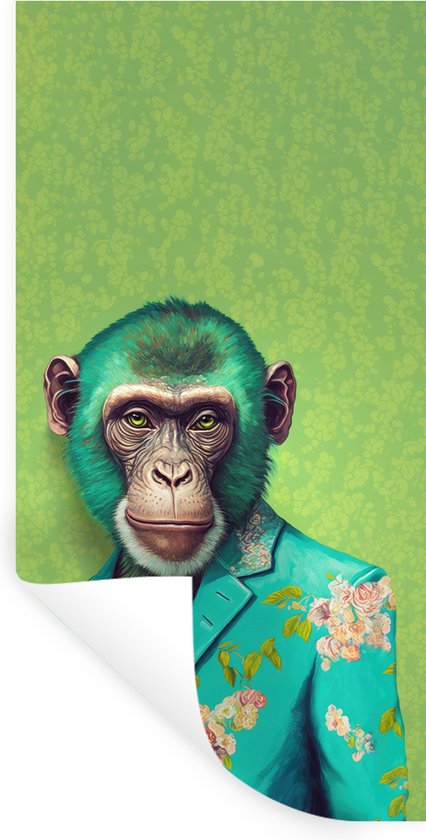 Muurstickers - Sticker Folie - Aap - Colbert - Bloemen - Neon - Portret - 20x40 cm -... | bol