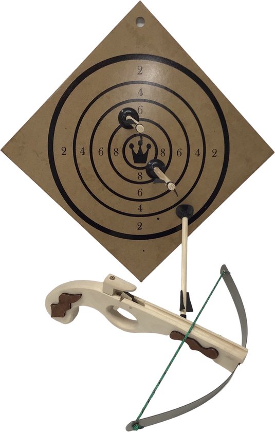 Houten kruisboog incl. 3 pijlen en schietschijf maat 30 x 30 cm | bol.com