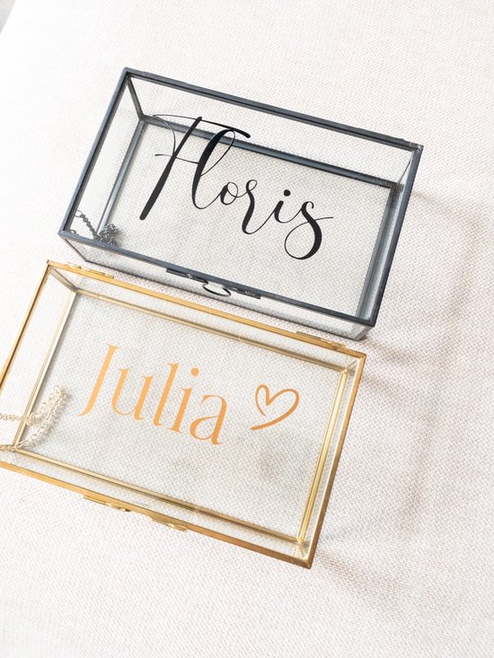 Gepersonaliseerde glazen memory box 'Floris' - Zwart | Herinneringsbox ...