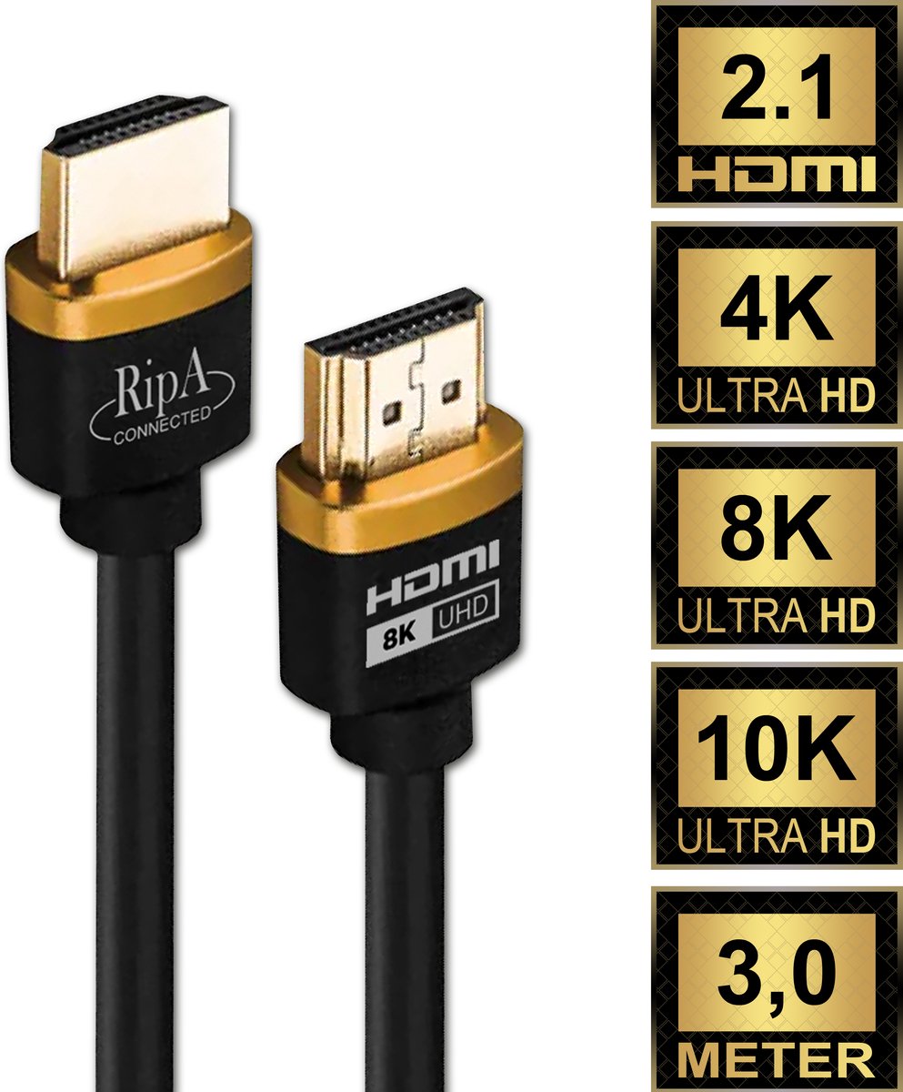 Câble Connecté HDMI 2.1 Ripa - 3M - Ultra Haut Débit 4K 8K eARC - HDMI ...
