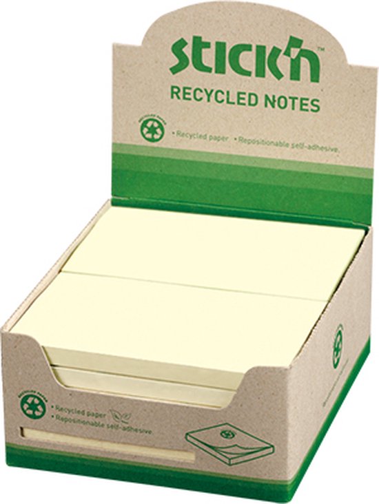 Stick'n recycled sticky notes - 76x127mm, pastel geel, 100 sheets 1 ...