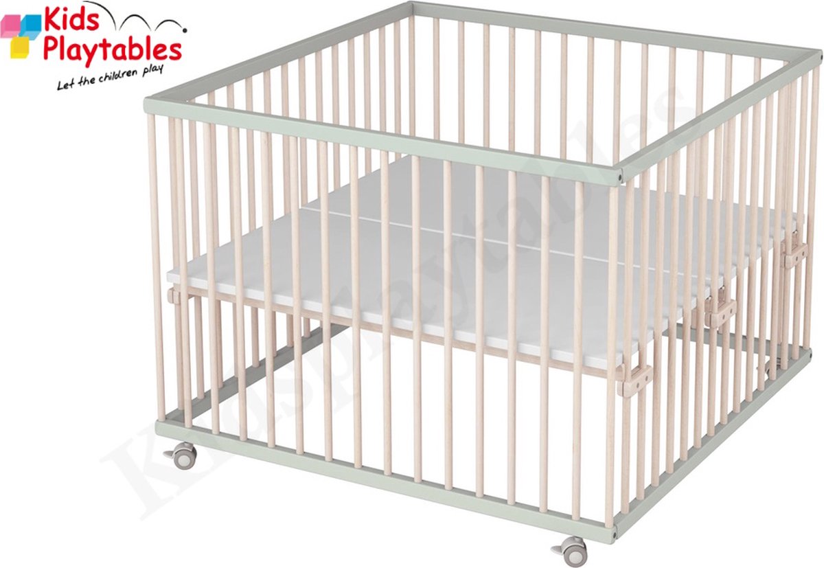 NN® Baby Box Premium 100x100 Mintgroen-Naturel met In hoogte ...