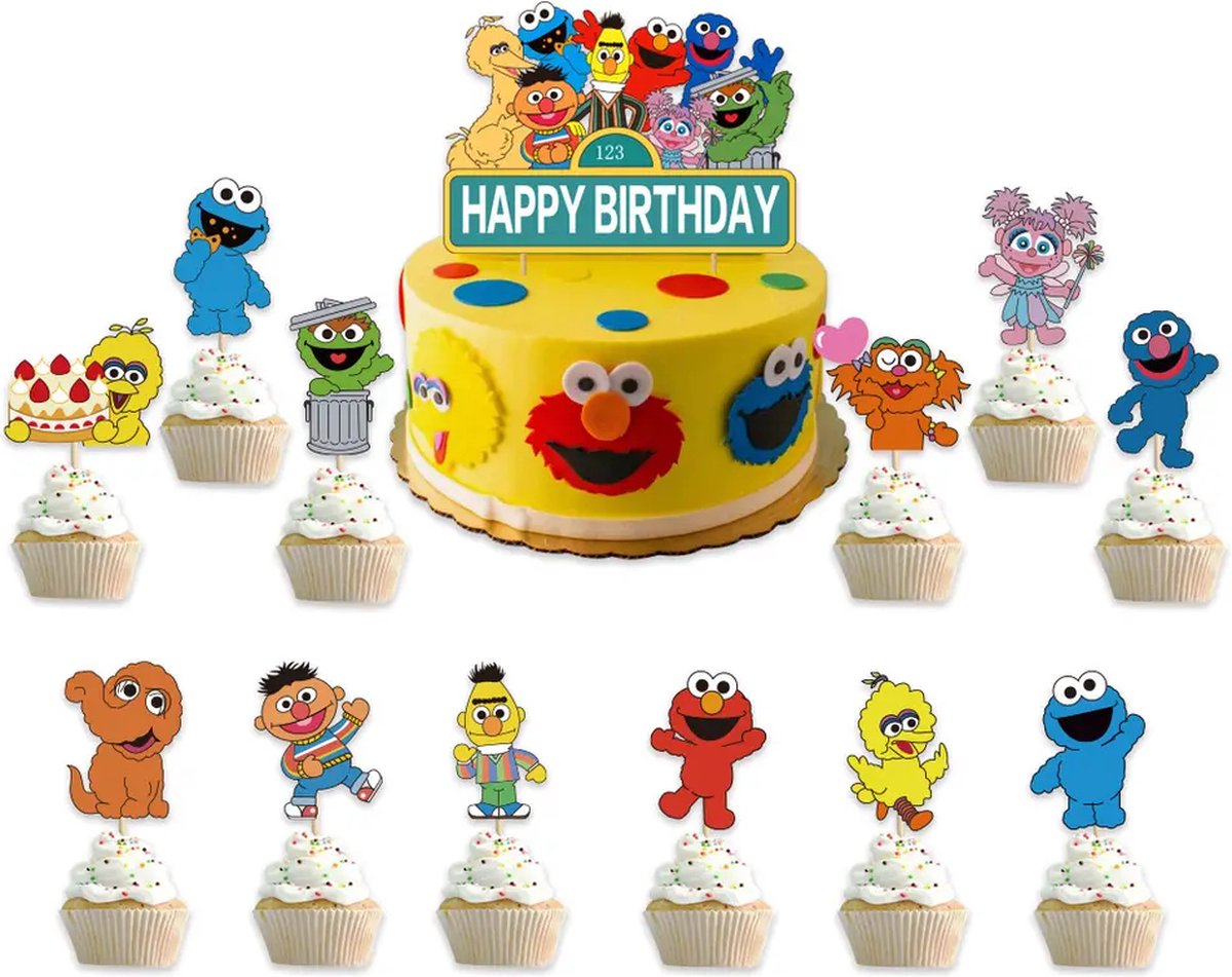 Sesamstraat versiering-ballonnen-slingers-decoratie cake - verjaardag ...