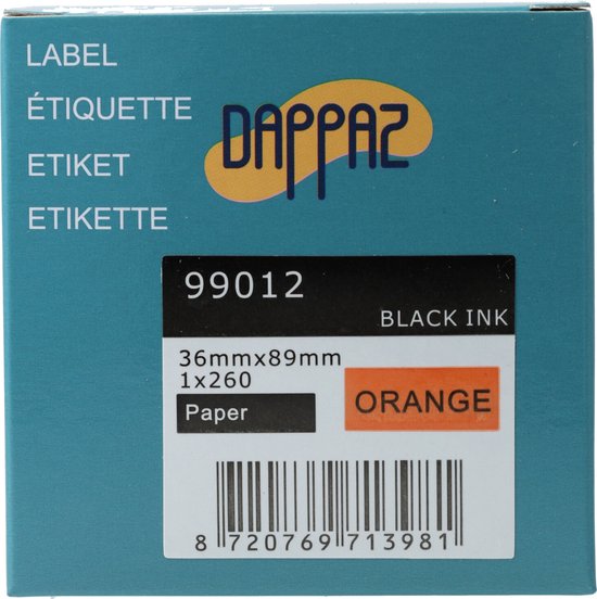 Dappaz - Dymo Compatible label 99012 ORANJE - 89 x 36 mm - 260 ...