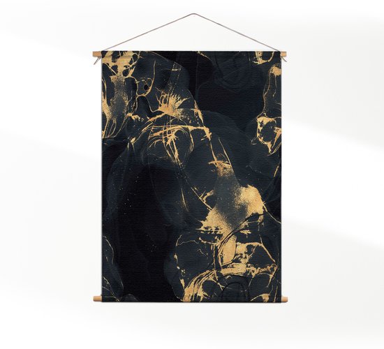 Textielposter Abstract Marmer Look Zwart met Goud 04 M (55 X 40 CM) - Wandkleed -... | bol