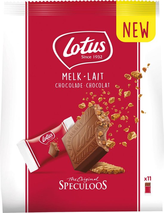Lotus melkchocolade met speculoosstukjes, pak van 11 stuks | bol