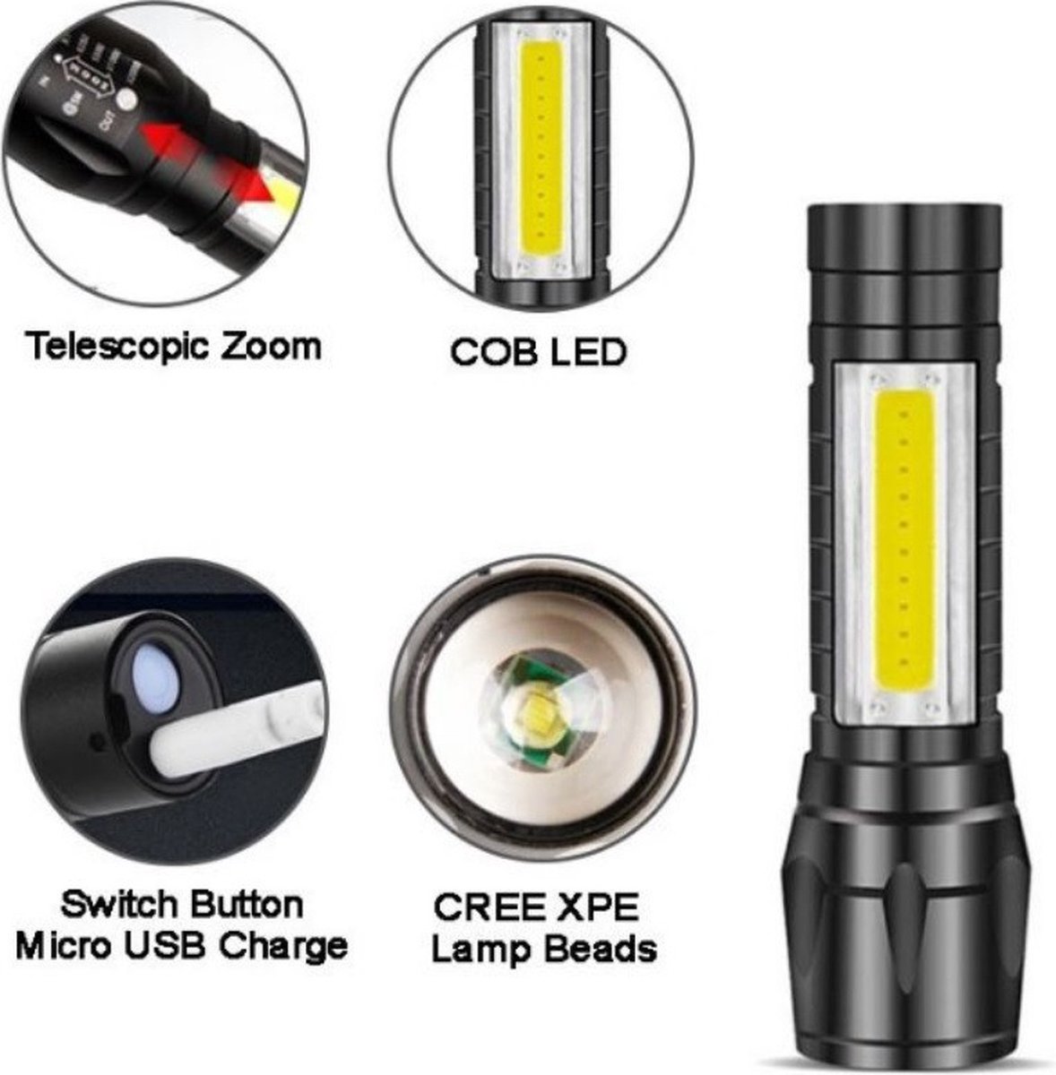 Zaklamp LED oplaadbaar met zoomfunctie - Militaire zaklamp - Waterdicht - USB... | bol.com