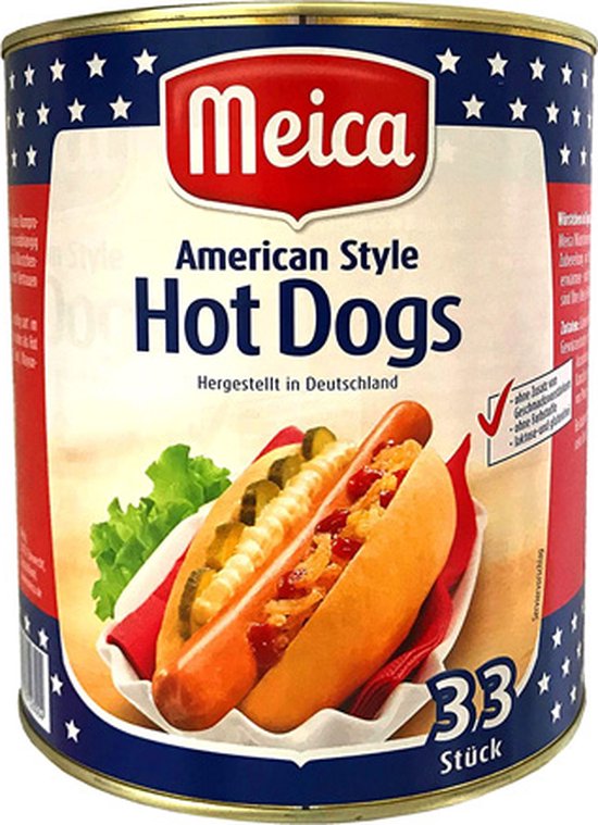 Meica Trueman's Hot Dogs 33 Hot Dog Worsten, 77% Varkensvlees - Blik ...