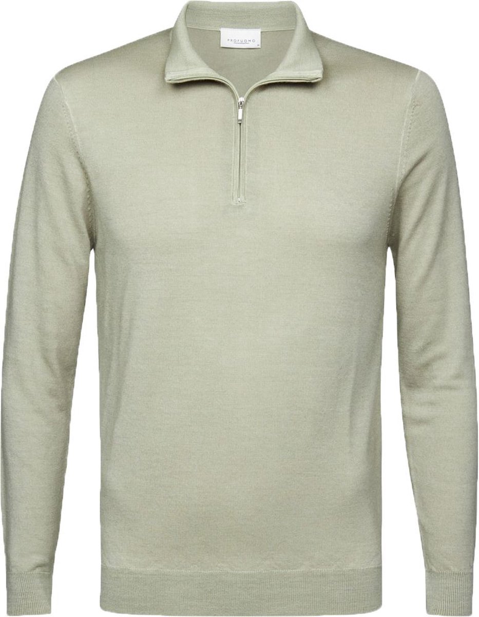 Profuomo - Half Zip Trui Wol Groen - Maat L - Modern-fit | bol.com