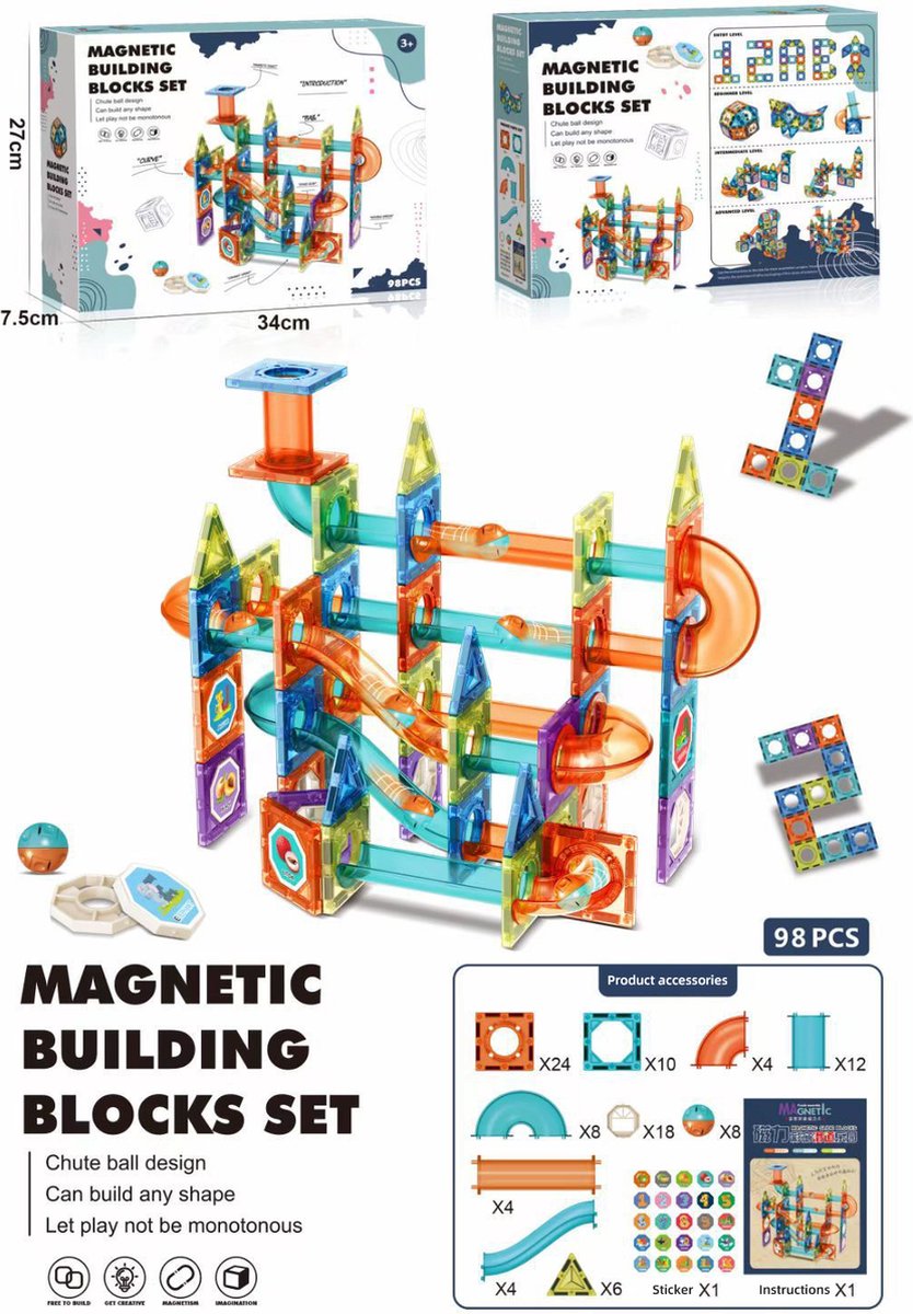 Magnetische Knikkerbaan - 98stuks - Constructie speelgoed jongens - Magnetische... | bol
