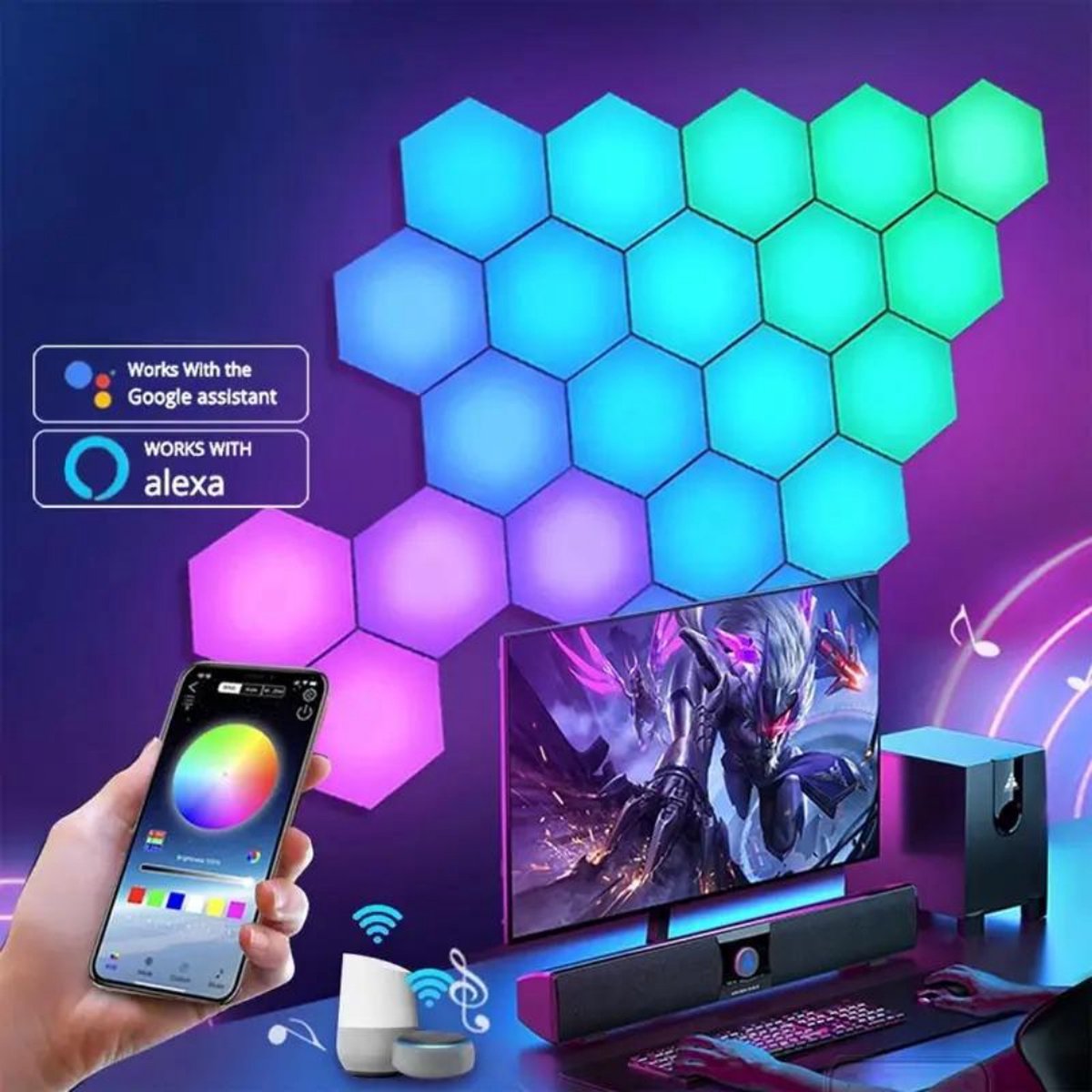 Hexagon LED Lights Ultimate - Wandlamp Binnen – RGB LED Verlichting ...