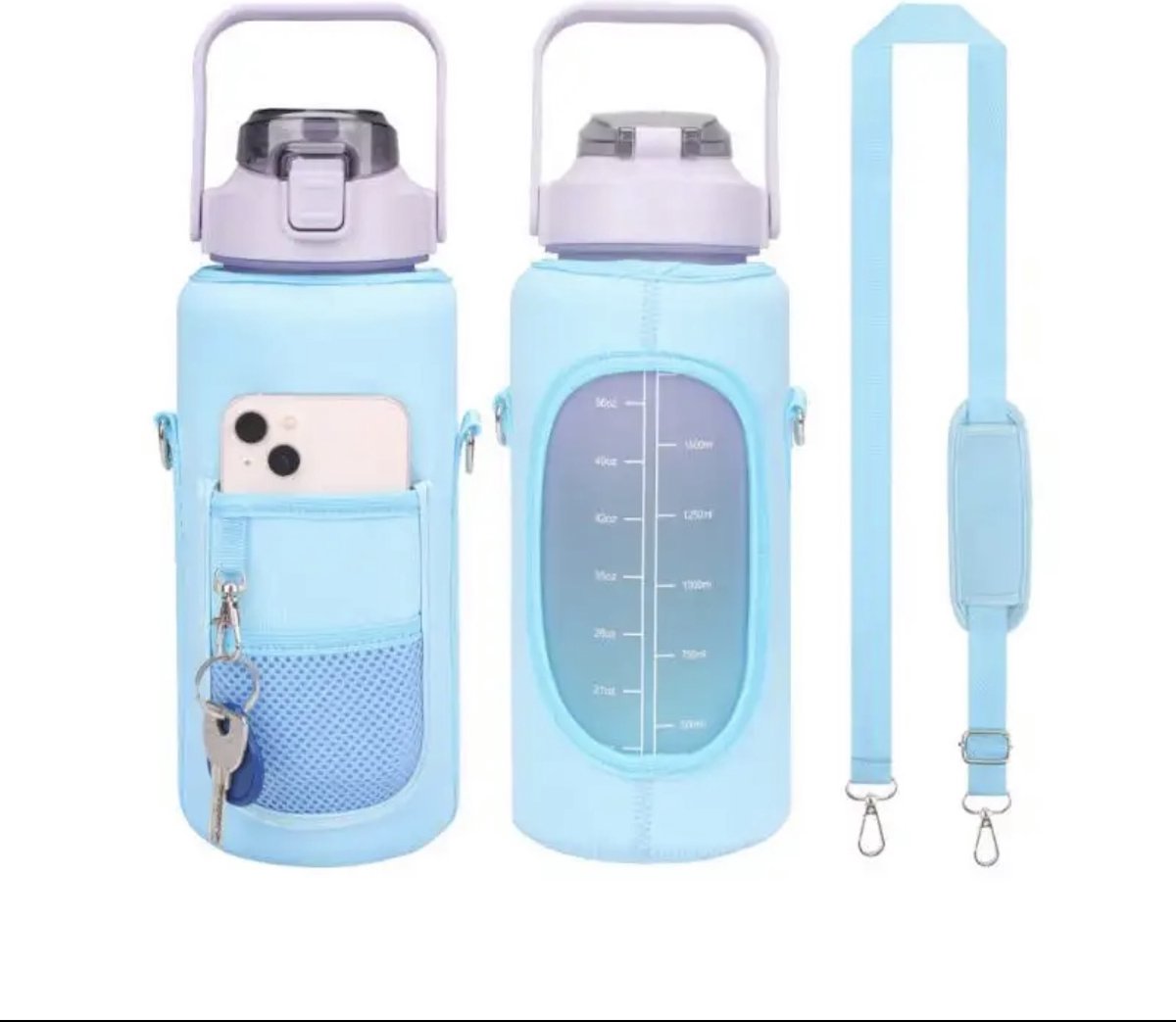 Waterfles 2 Liter - Motivatie Waterfles - Waterfles met Rietje - 2 ...