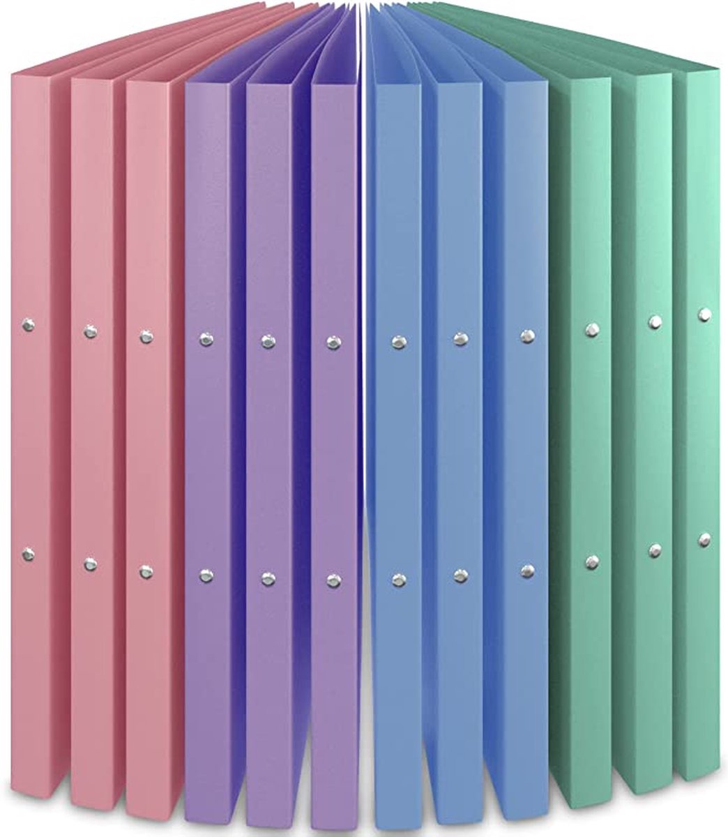 ACROPAQ - 12 x Ringmap - A4 met 2 ringen, Esthetisch mooie pastel ...