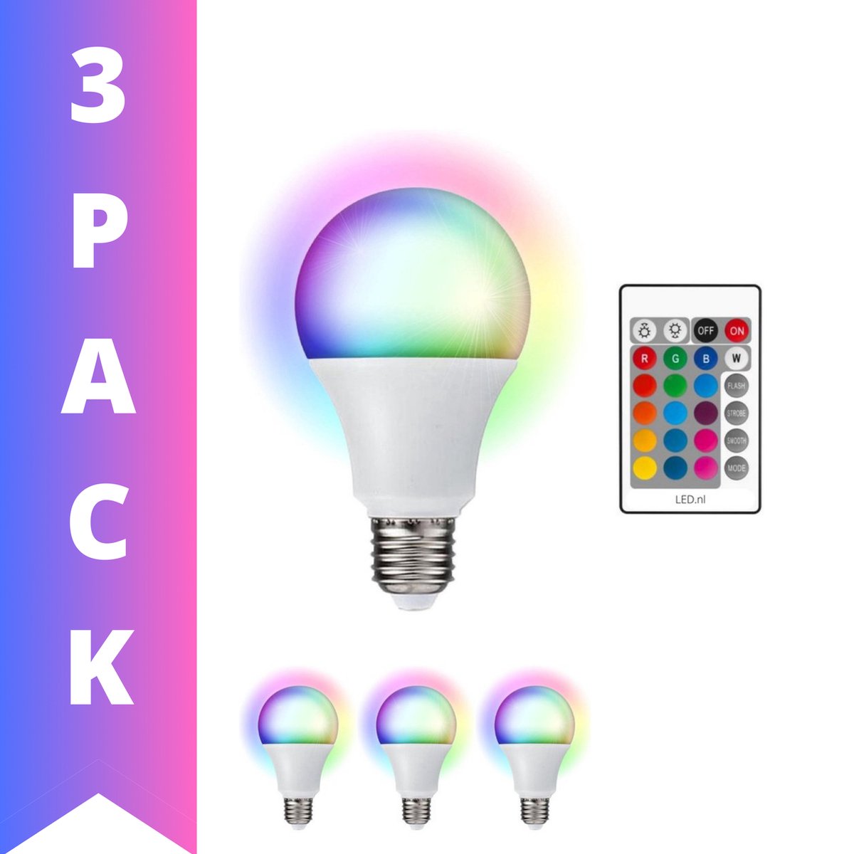 LED Lampen E27 met afstandsbediening - 16 kleuren + wit - Dimbaar - Grote E27 fitting | bol.com