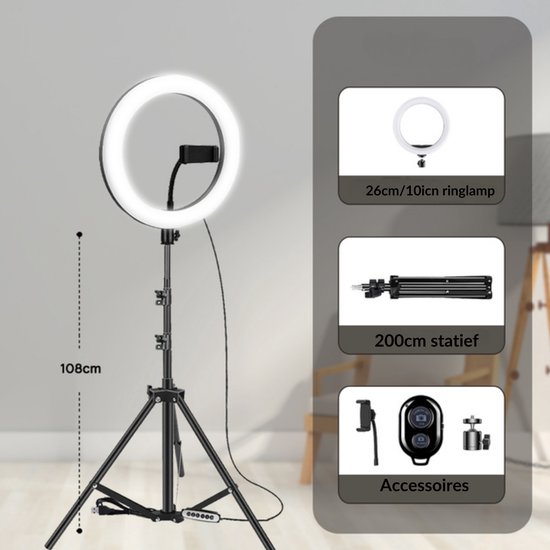 Lampz Selfie lamp met statief – Met standaard – USB stekker – Ringlamp ...