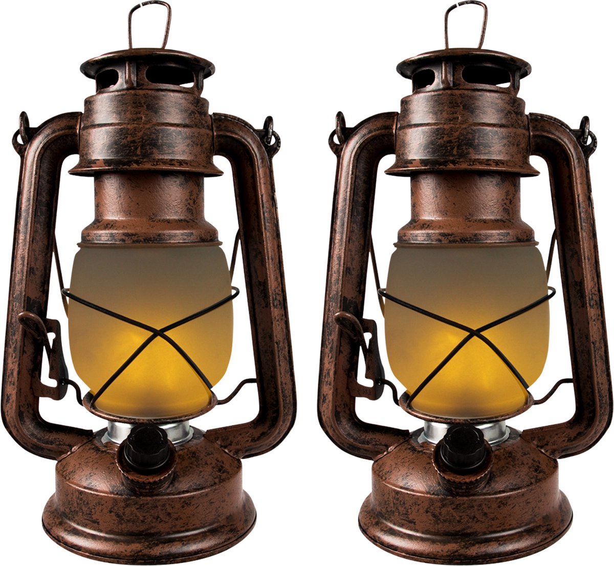 Set van 2 Vintage LED Olielamp op batterijen - Draadloos - Dimbaar - 24 ...