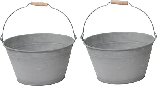 Mega Collections Seau/pot de fleurs/pot de fleurs - 2x - zinc - gris ...