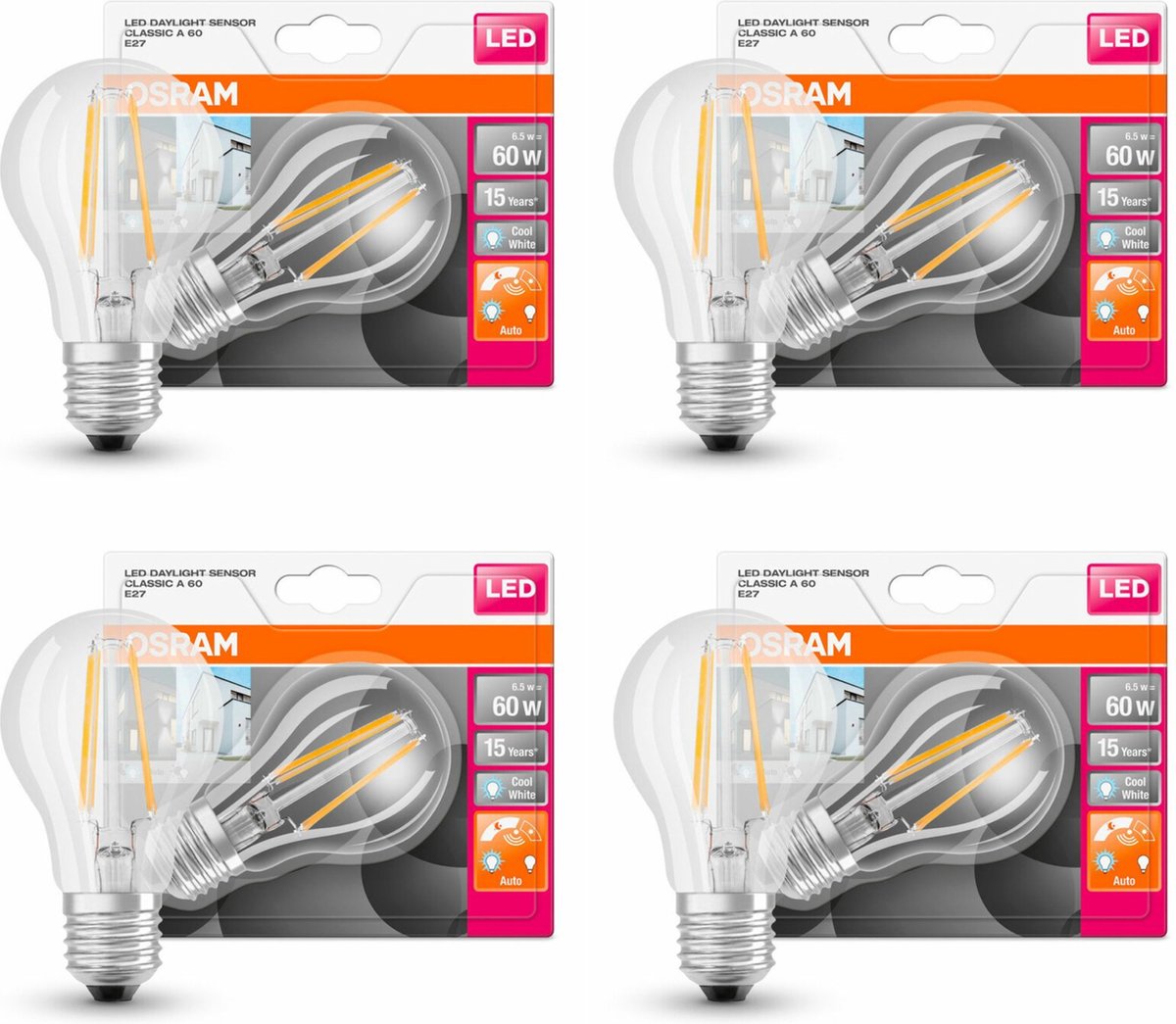 Osram LED lampen E27 met sensor - Automatische schemersensor - 6.5W (60W) - 4PACK | bol