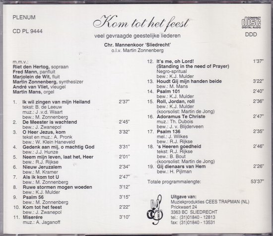 Kom tot het feest - Veel gevraagde geestelijke liederen - Chr. Mannenkoor Sliedrecht... | bol.com